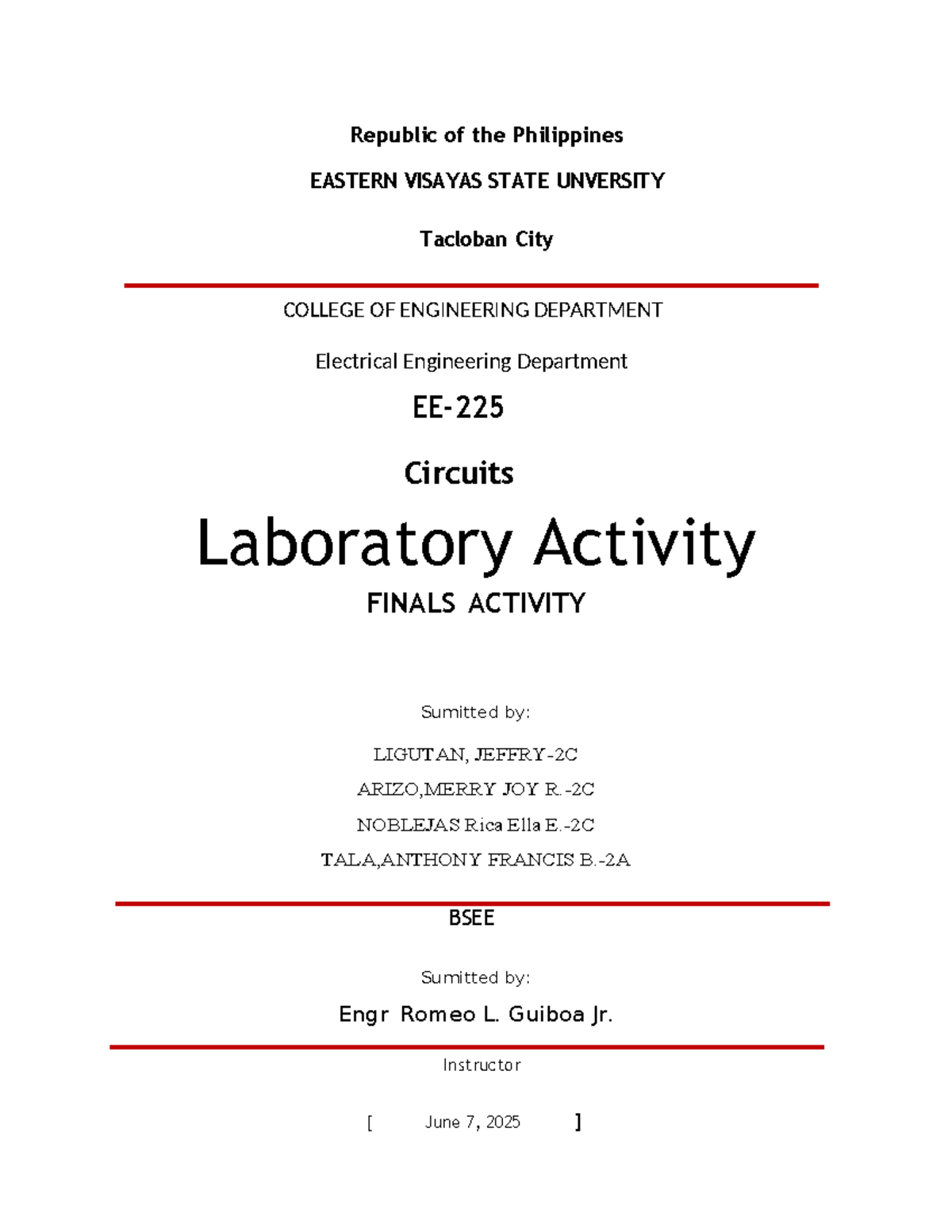 EE 225 Circuits 2 Laboratory - Final Activity Report - Studocu