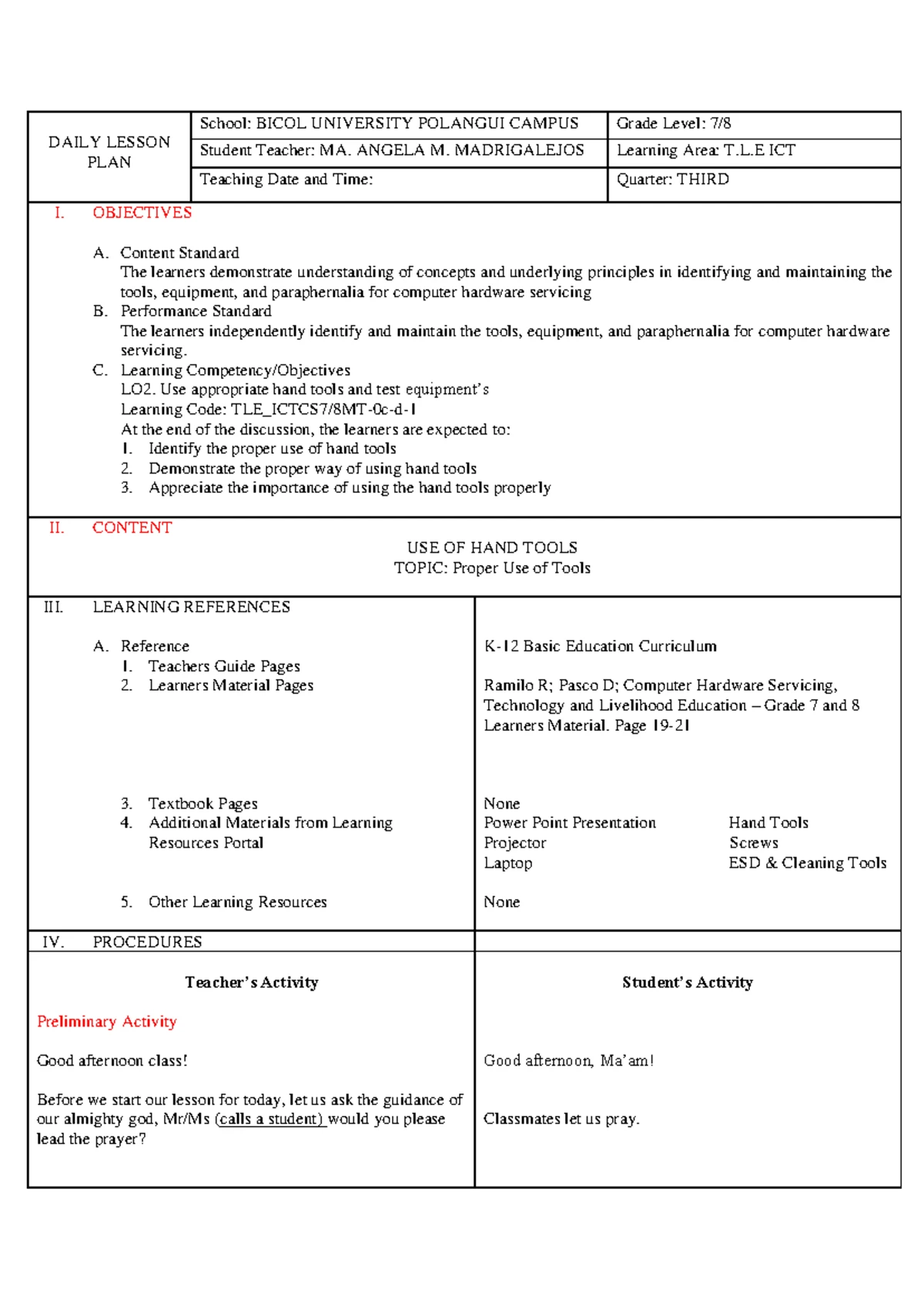 DLP - Daily Lesson Plan on Technical Drafting (T.L.E) - Studocu