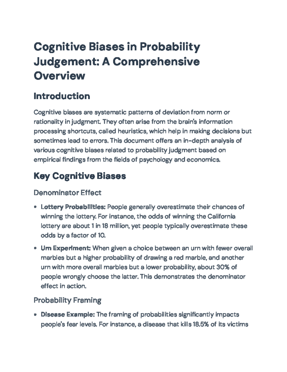 Cognitive Biases in Probability Judgment: A Comprehensive Analysis ...