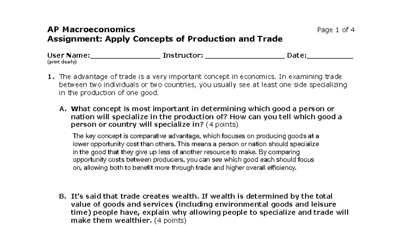 AP Macroeconomics Assignment: Production and Trade Concepts Analysis ...