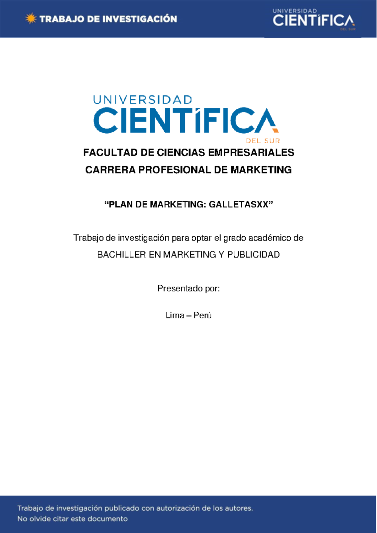 Tesis de Marketing: Plan Estratégico para Galletas Nutritivas ...