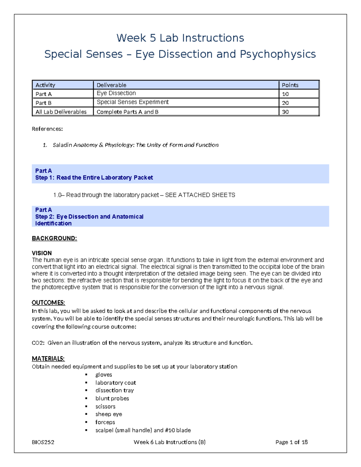 BIOS252 W5 Lab Instructions: Eye Dissection & Psychophysics Guide - Studocu
