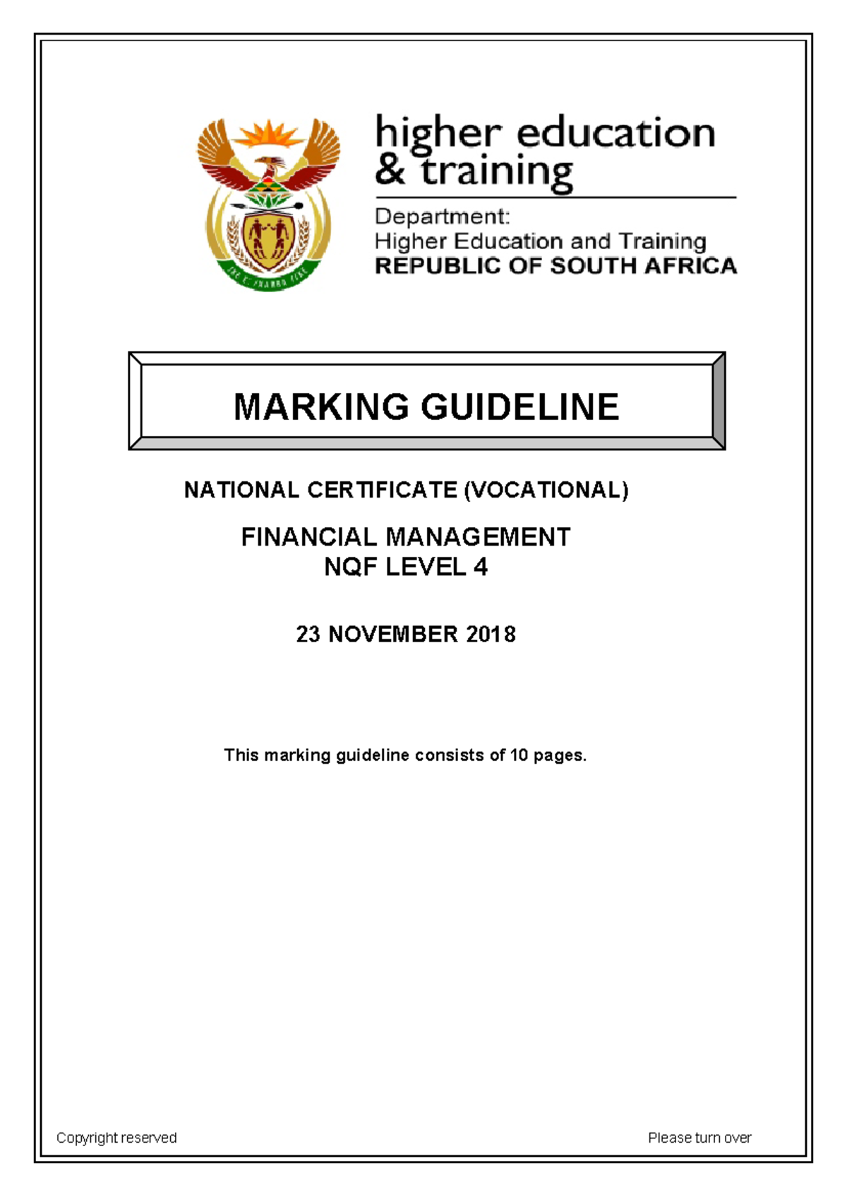 NCV4 Financial Management November 2018 Marking Guideline Analysis ...