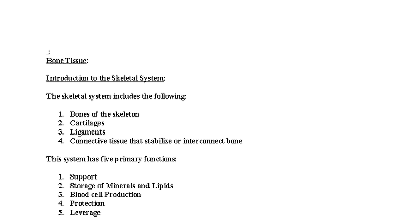 Skeletal System Overview: Functions and Bone Types (BIO101) - Studocu
