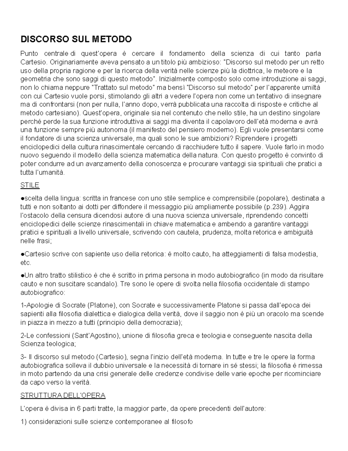 Discorso sul Metodo di Cartesio: Fondamenti della Scienza Moderna - Studocu