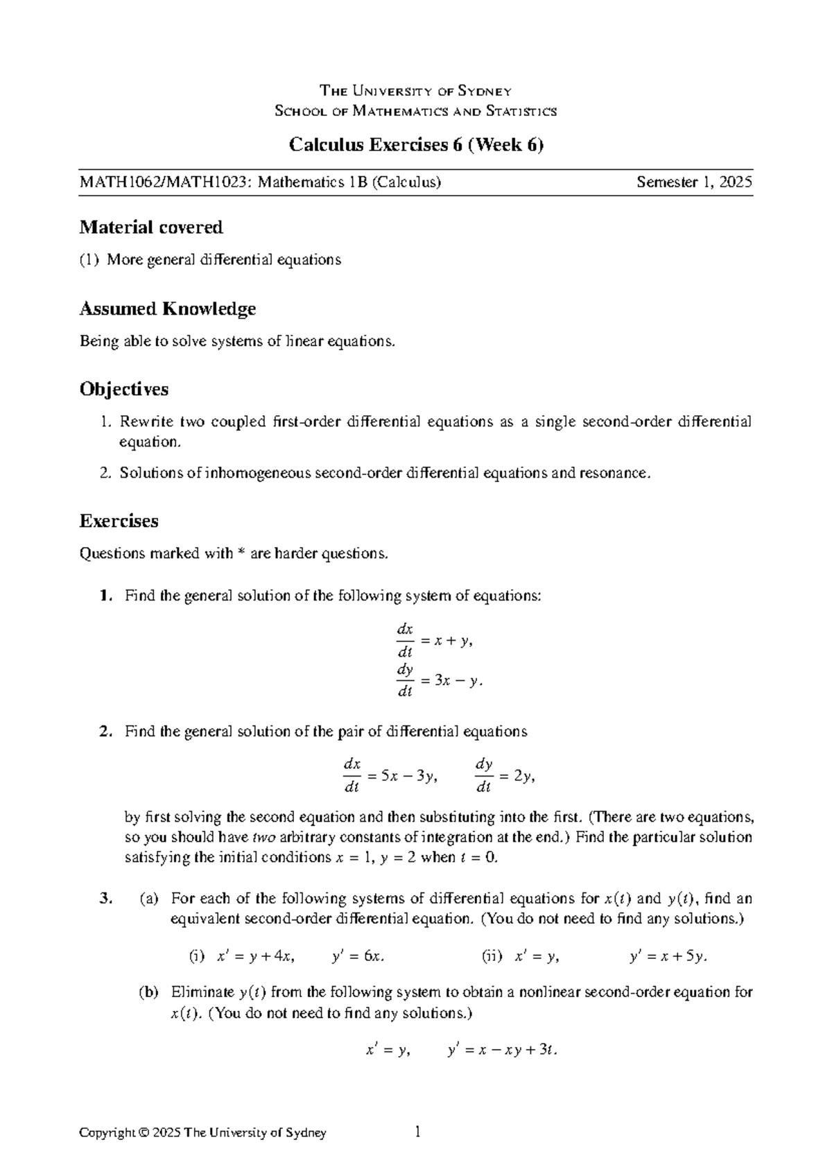 Calculus Exercises 12 (Week 12) - Mathematics 1B (2025) - Studocu