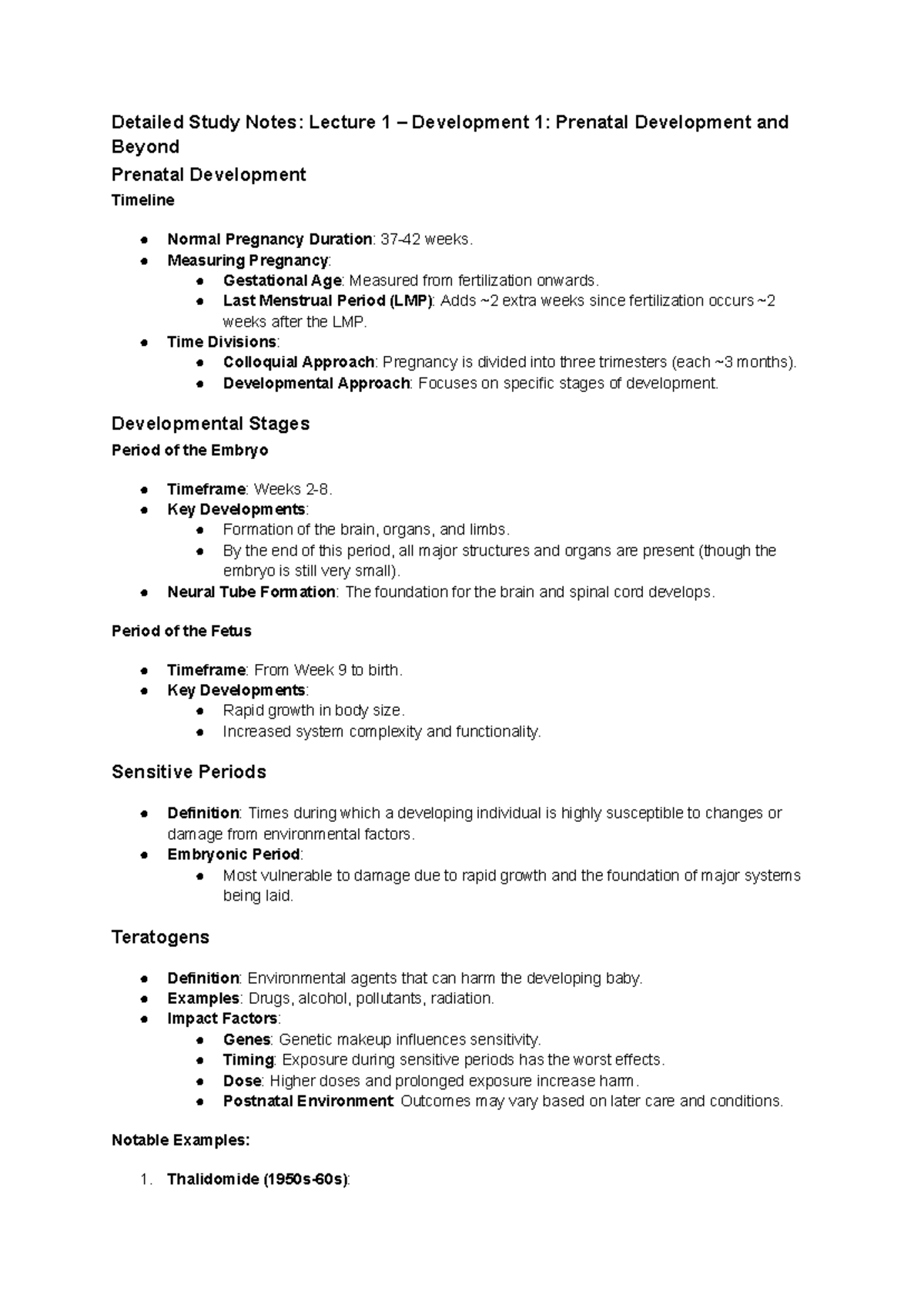 Psych 1102: Lecture 1 Study Notes on Prenatal Development and Beyond ...