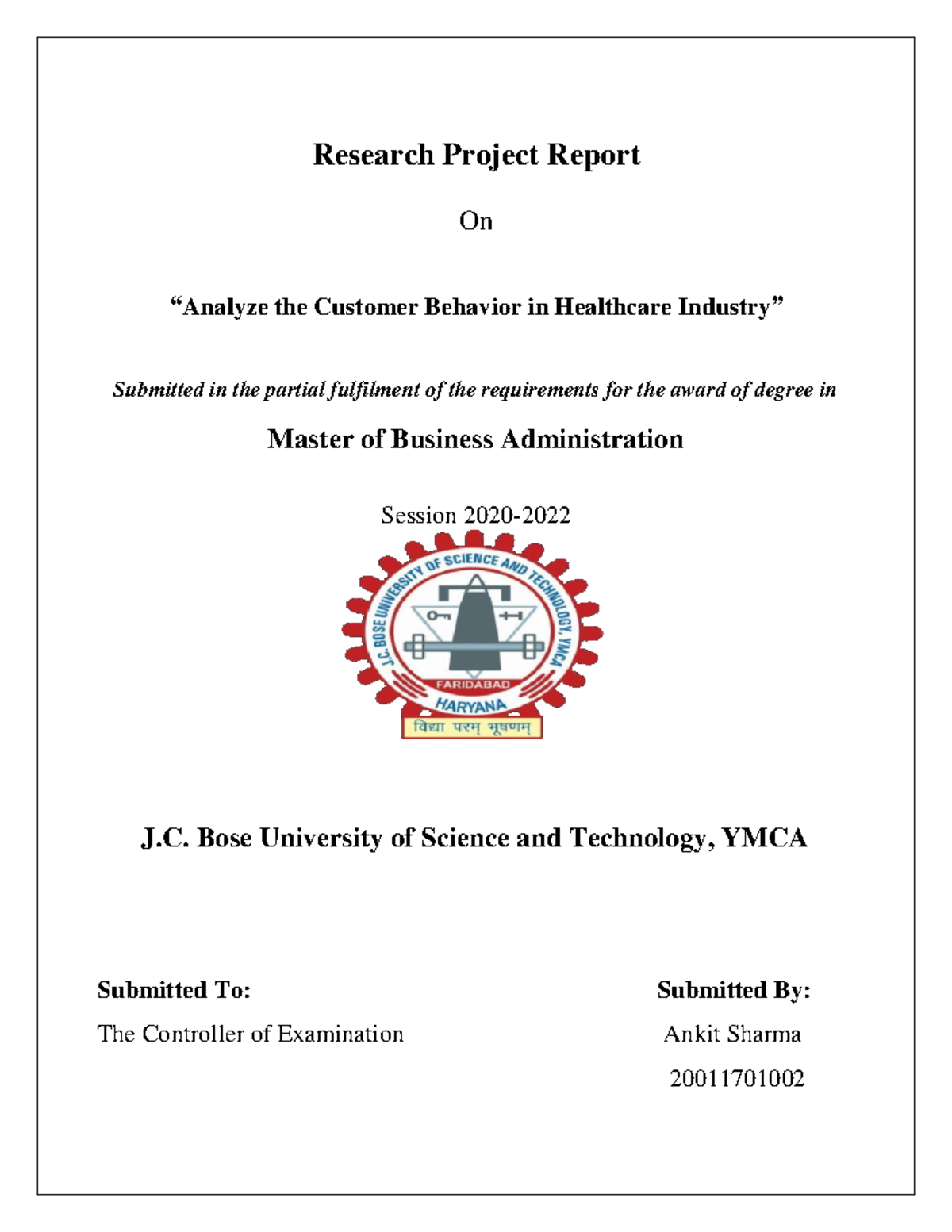 MBA 4th Sem Research Report: Analyzing Customer Behavior in Healthcare ...