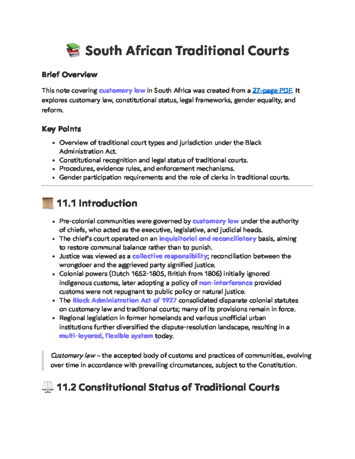 Chapter 11 Summary: South African Traditional Courts & Customary Law ...