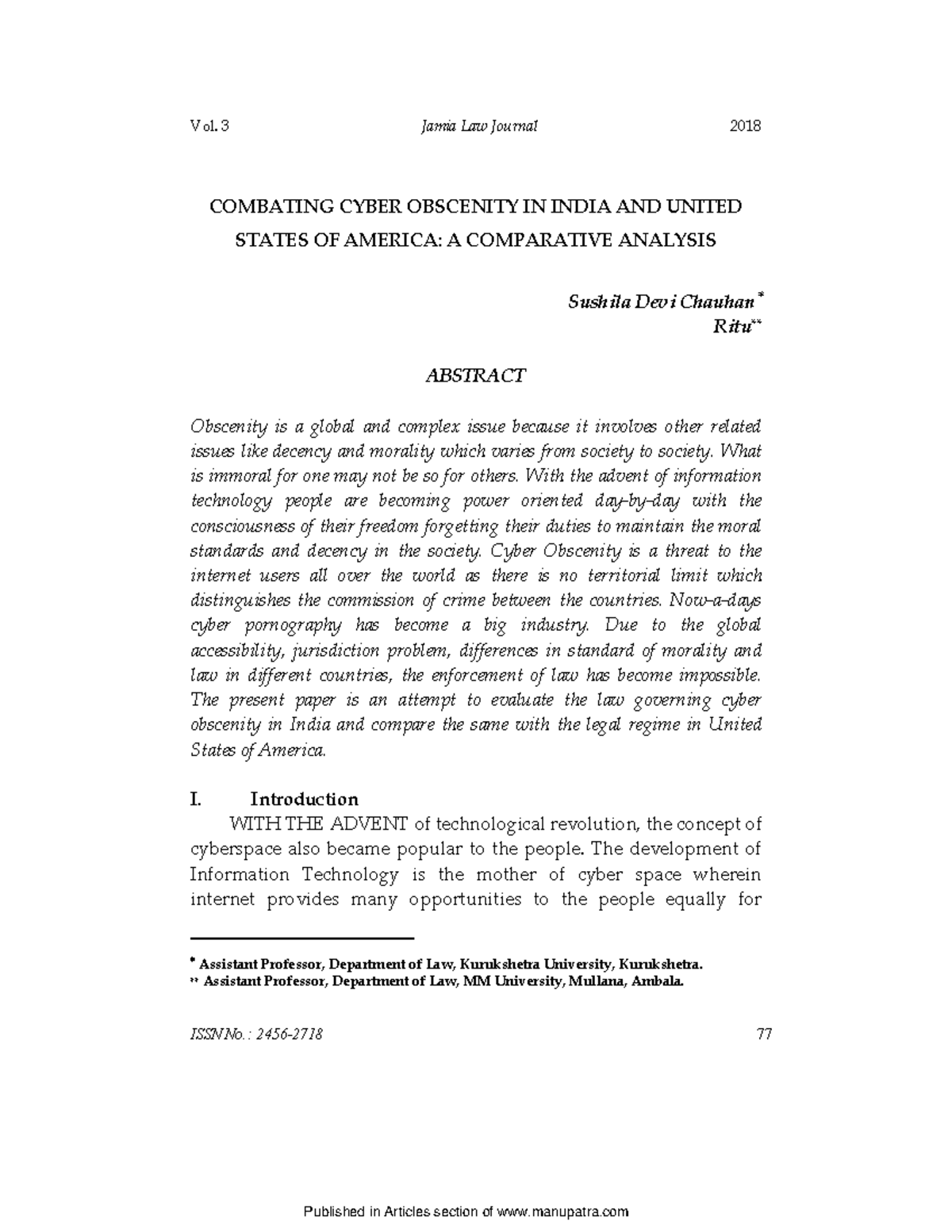 Combating Cyber Obscenity: A Comparative Study of India & USA - Studocu