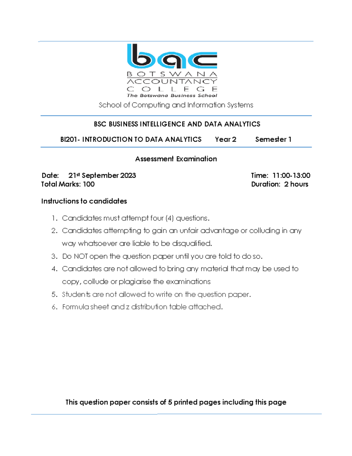 IDA Assesment Examination 2023 sem 1 M - School of Computing and Information Systems BSC ...