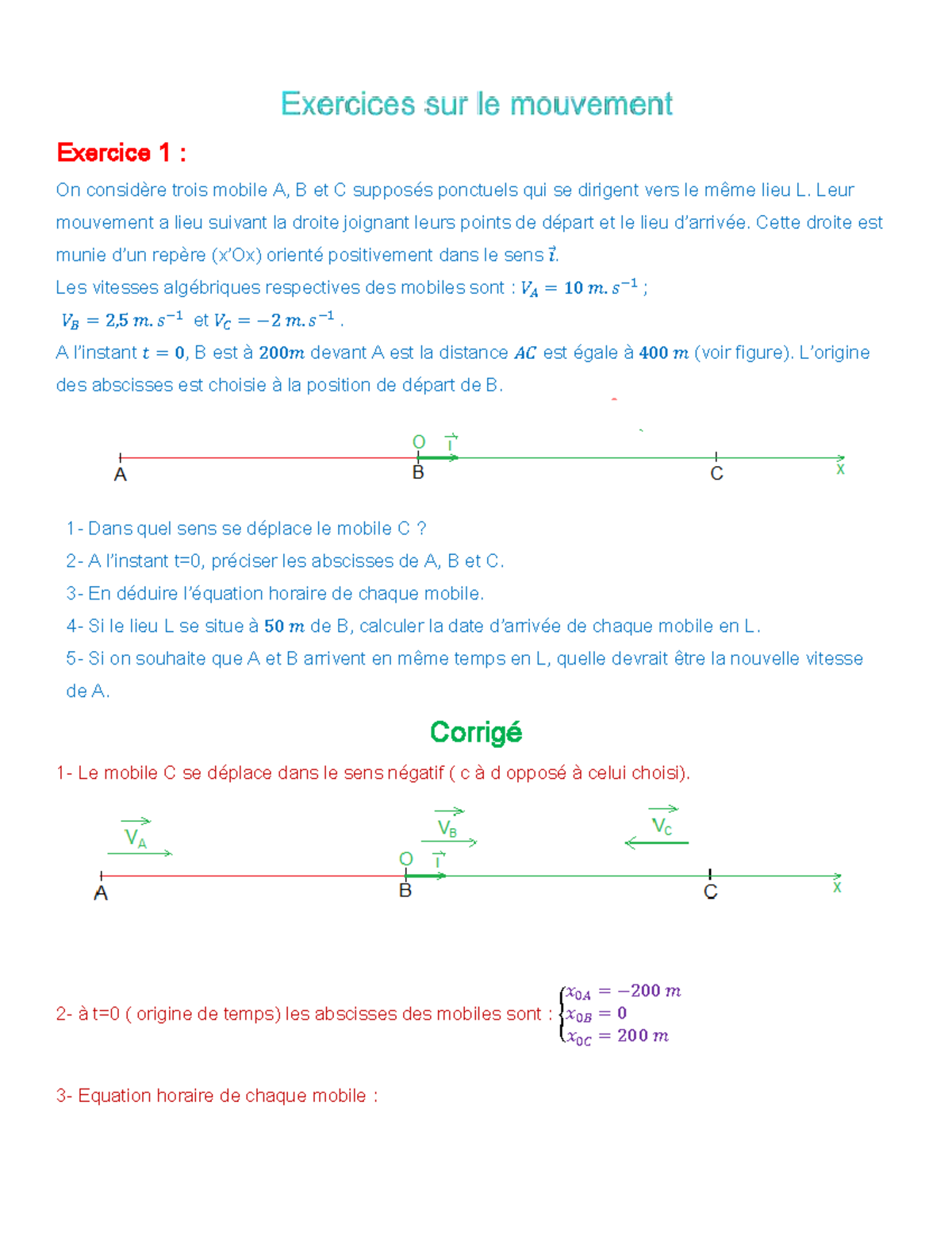 Exercices Corrigés de Mouvement - Cours de Physique 1A - Studocu