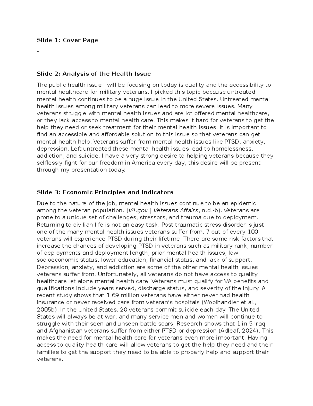 HCM 320 MOD 7 Final Project: Mental Health Care for Veterans - Studocu