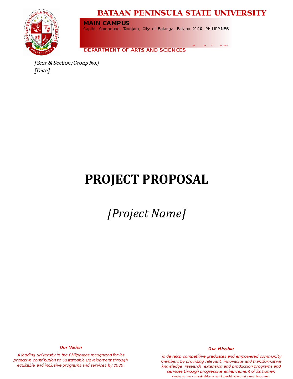 Project Proposal Template - Department of Arts & Sciences (Finals ...