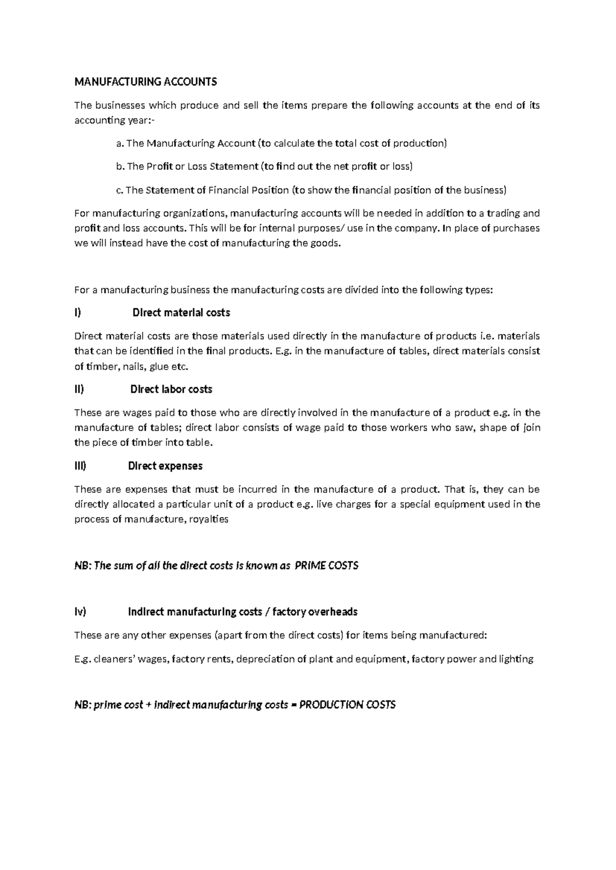 Manufacturing Accounts - Key Concepts and Financial Statements - Studocu