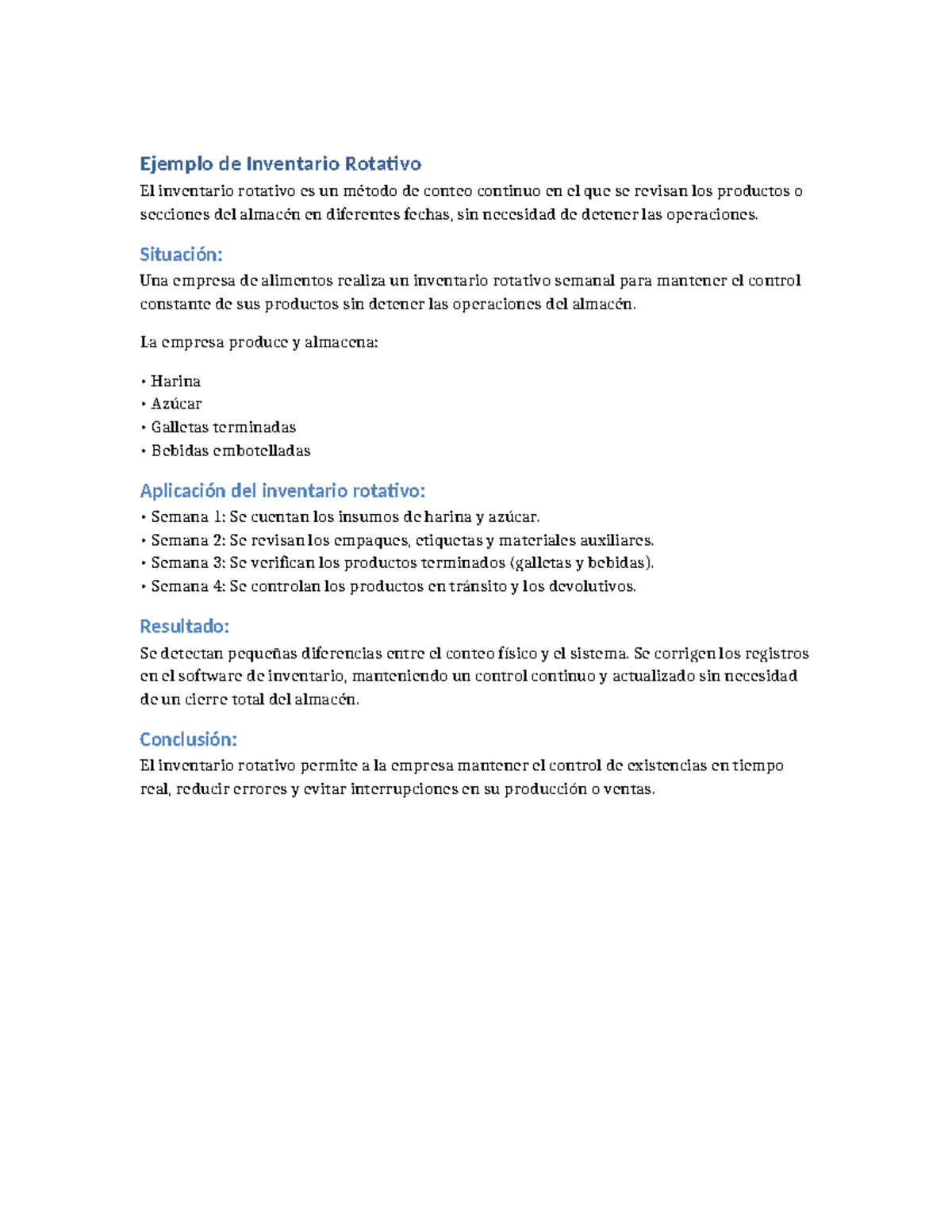 Ejemplo de Inventario Rotativo en Gestión de Almacenes - Studocu