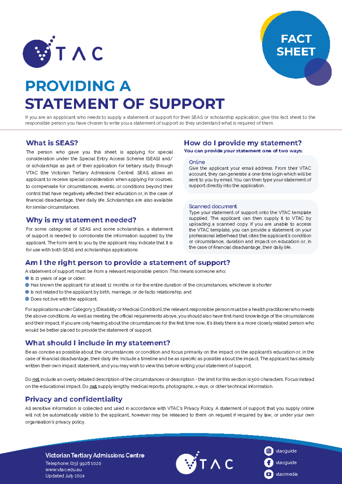 SEAS Support Statement Guidelines for Applications - Studocu