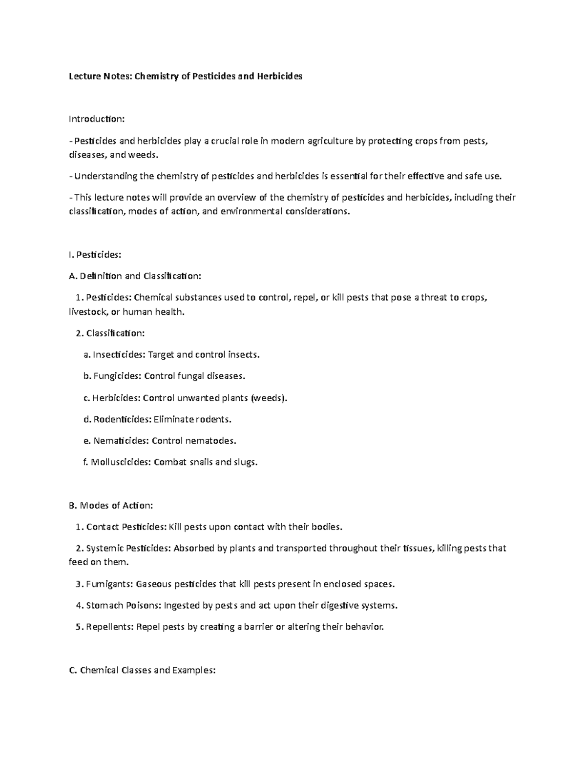 Lecture Notes: Chem of Pesticides & Herbicides (Course Code Included ...