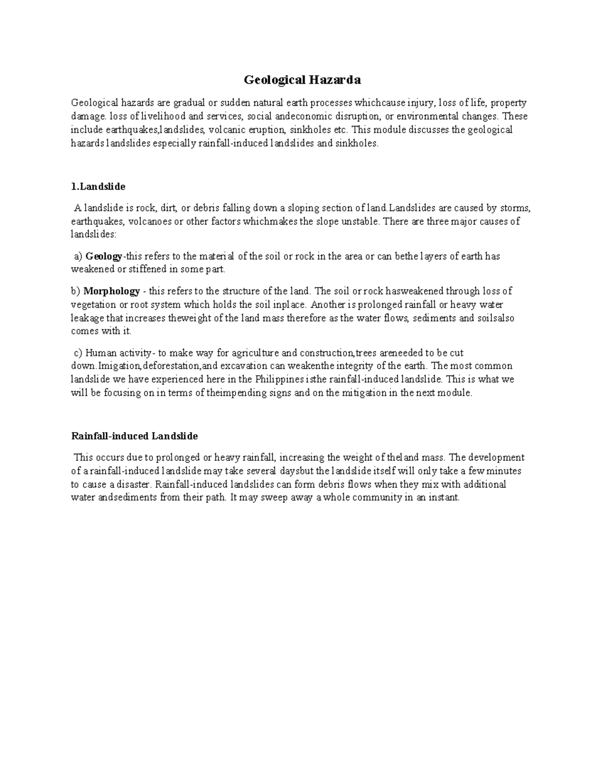 Module DRRR - DRRR - Geological Hazarda Geological hazards are gradual ...