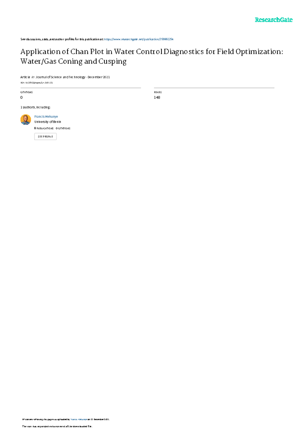 Application of Chan Plot for Water Control in Field Optimization - Studocu