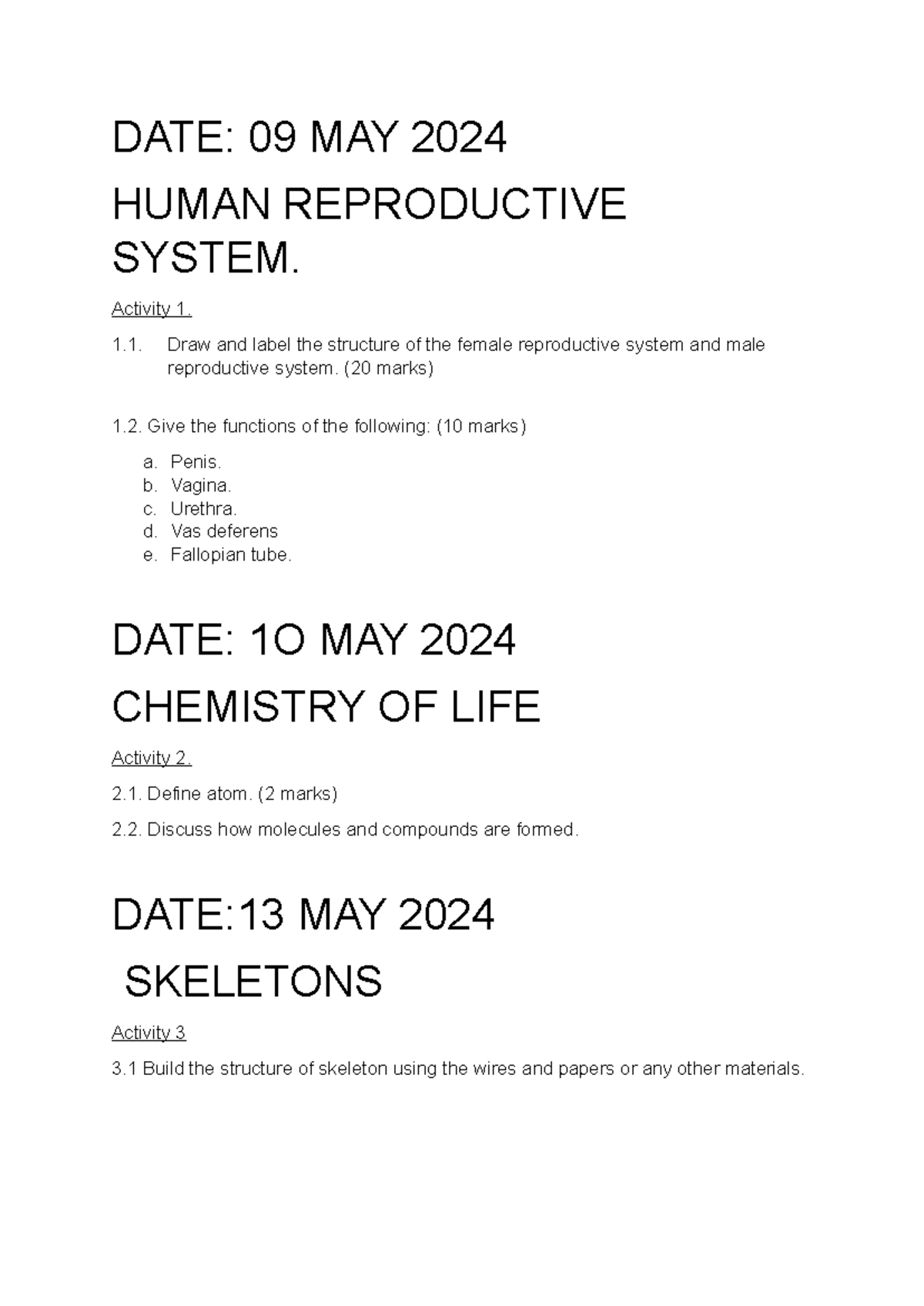 EDTC class activities - DATE: 09 MAY 2024 HUMAN REPRODUCTIVE SYSTEM ...