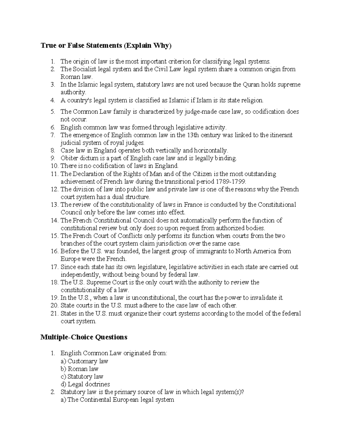 Exercise 2 - Luật So Sánh: True or False Statements Analysis - Studocu