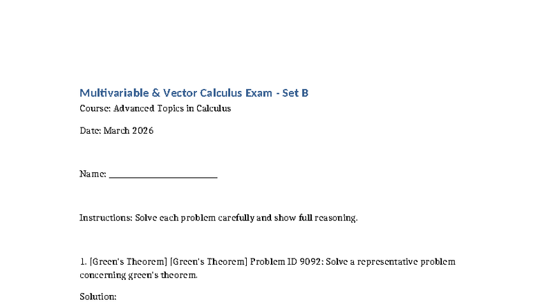 Multivariable Vector Calculus Exam Set B - Math 2229 - Studocu