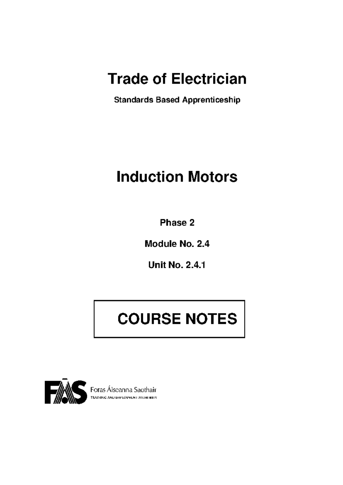 FAS Electrical Course Notes: Induction Motors Module 2.4.1 - Studocu