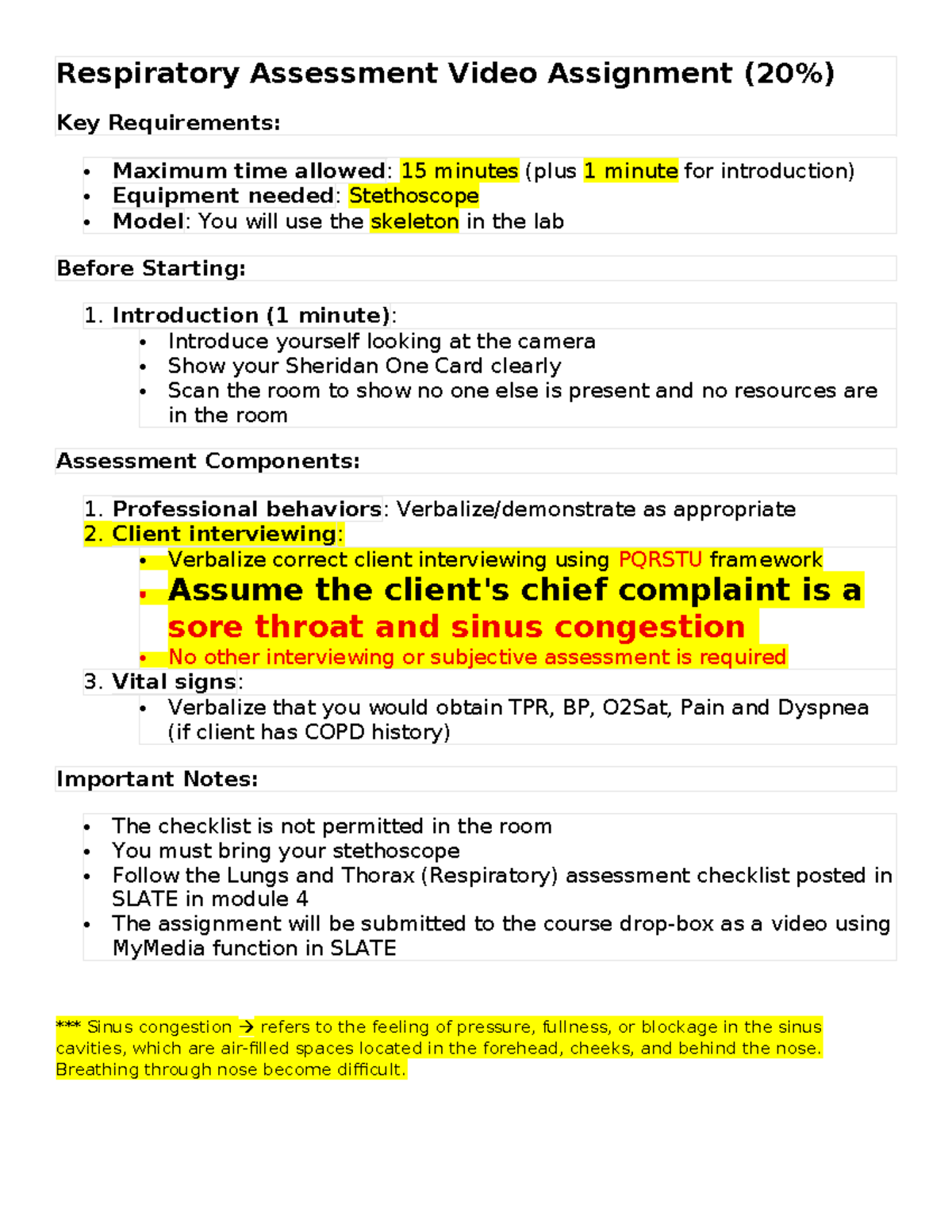 Respiratory Assessment Video Assignment (NURS 101) Script Guide - Studocu