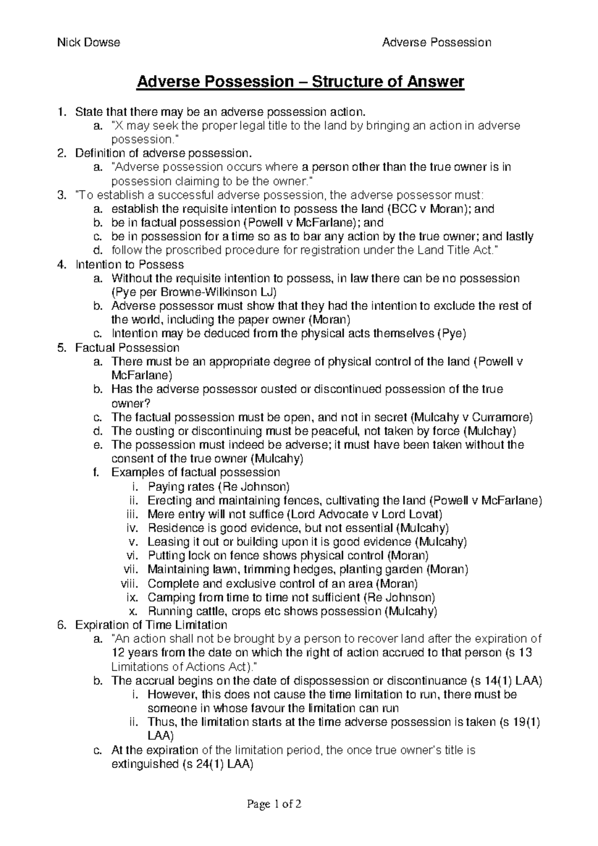 Adverse Possession Notes: Key Concepts and Legal Framework - Studocu