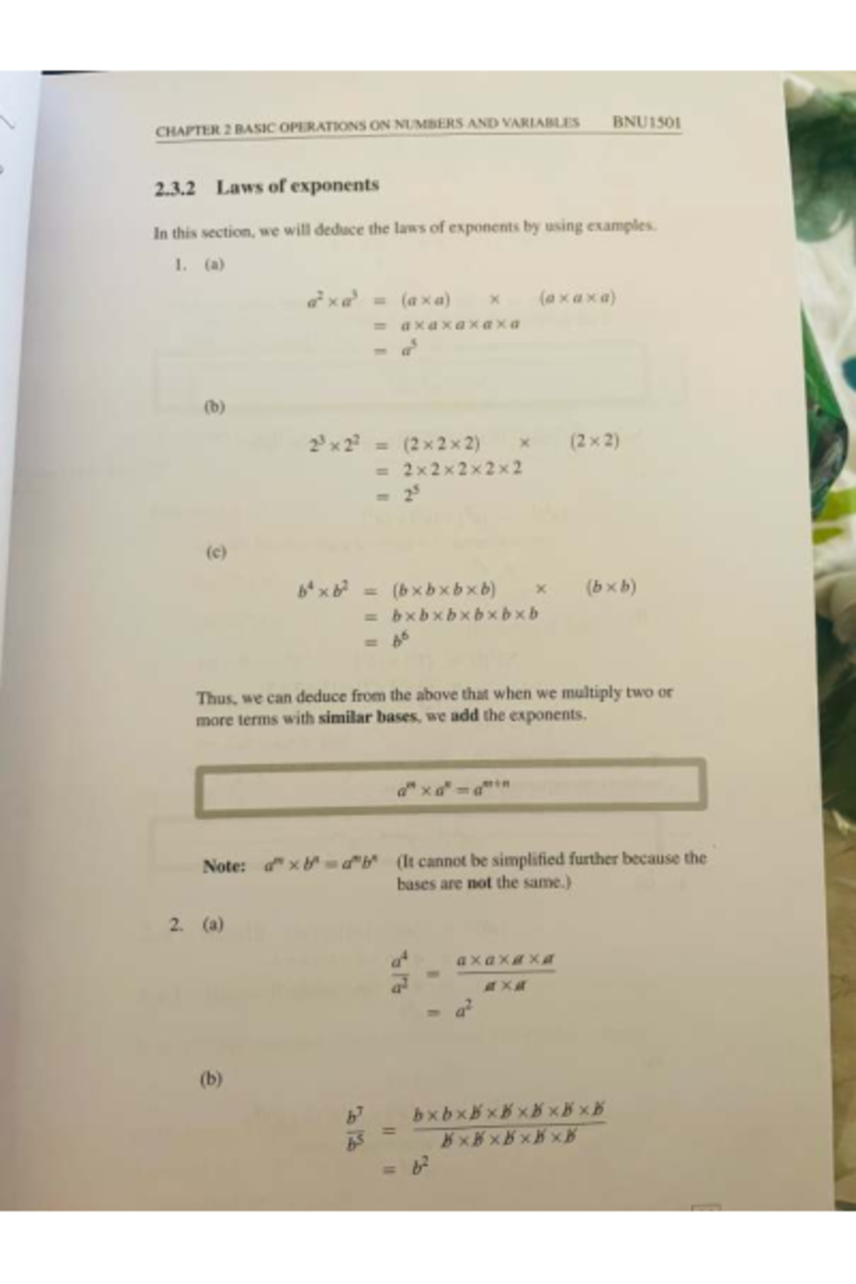 CHAPTER 2: LAWS OF EXPONENTS BNU1501 - BASIC OPERATIONS ON NUMBERS ...