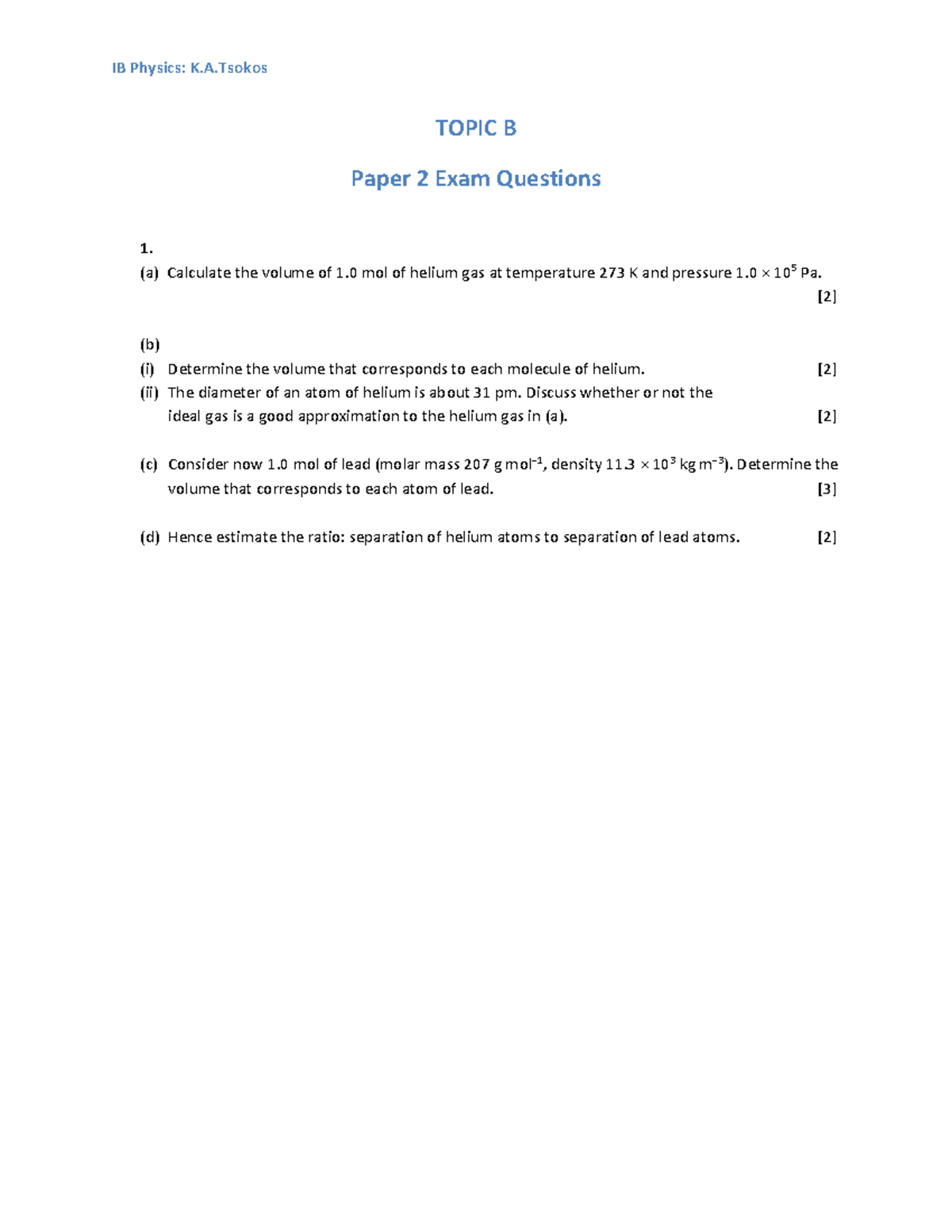 IB Physics: K.A.Tsokos Topic B Paper 2 Exam Questions and Answers - Studocu