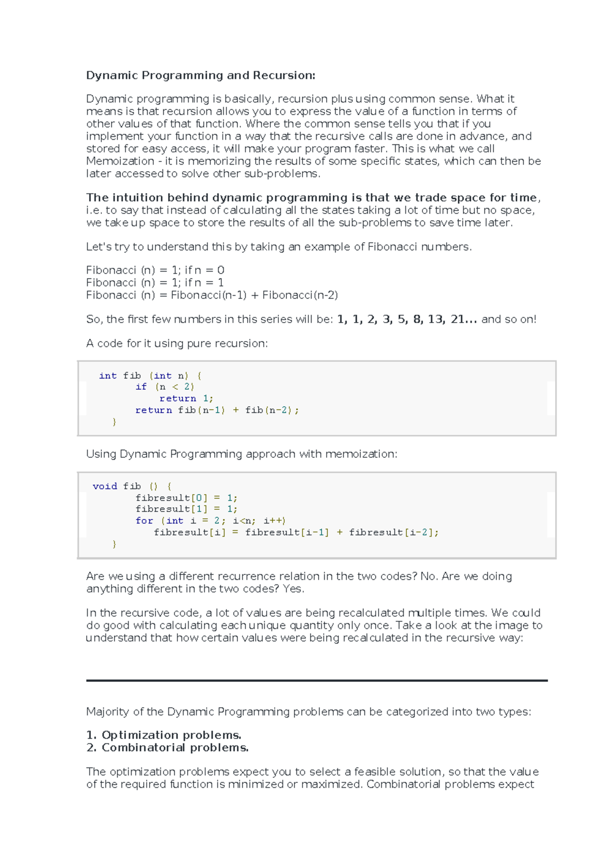 Dynamic Programming & Recursion: Concepts and Examples - Studocu