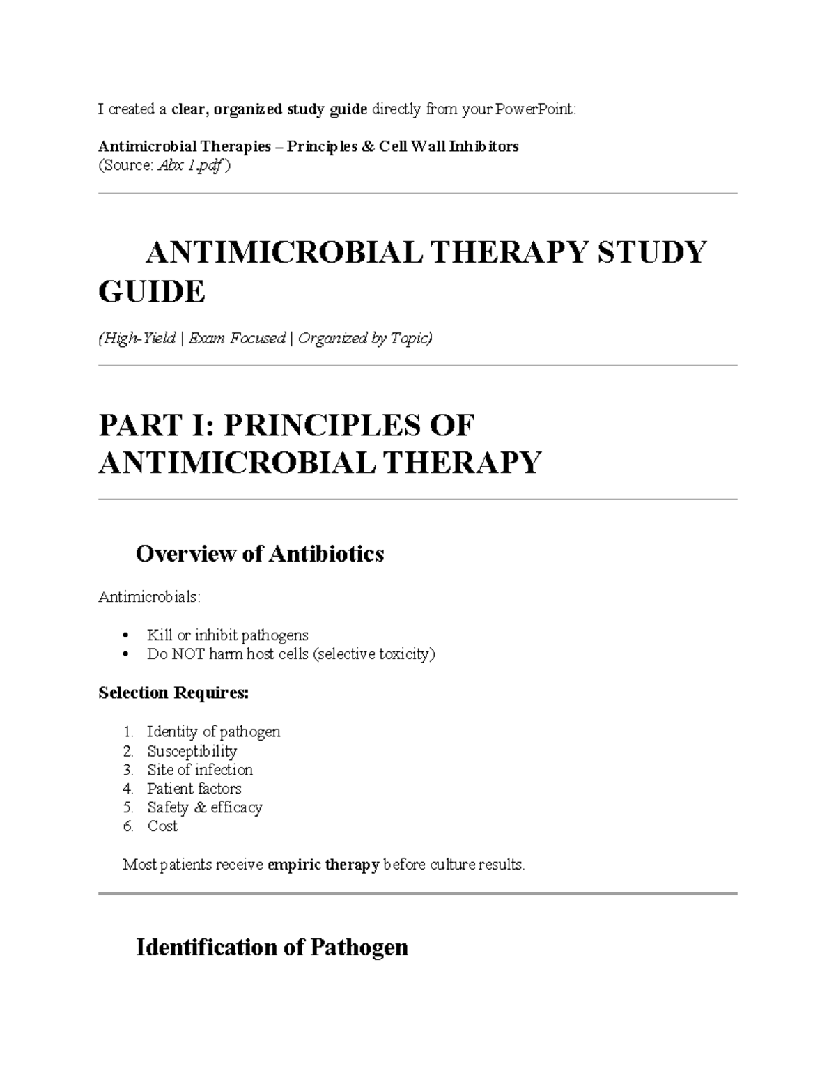 Antimicrobial Therapy Study Guide (Abx 1) - Key Principles & Cell Wall ...