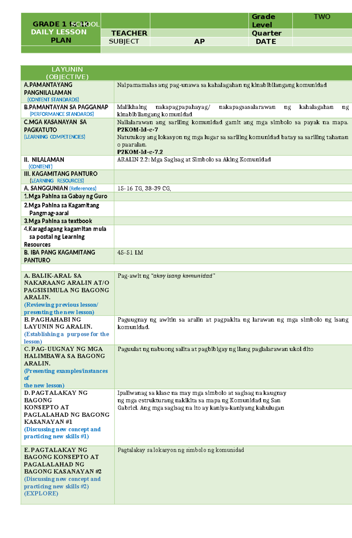 AP 2-COT - None - GRADE 1 to 12 DAILY LESSON PLAN SCHOOL Grade Level ...