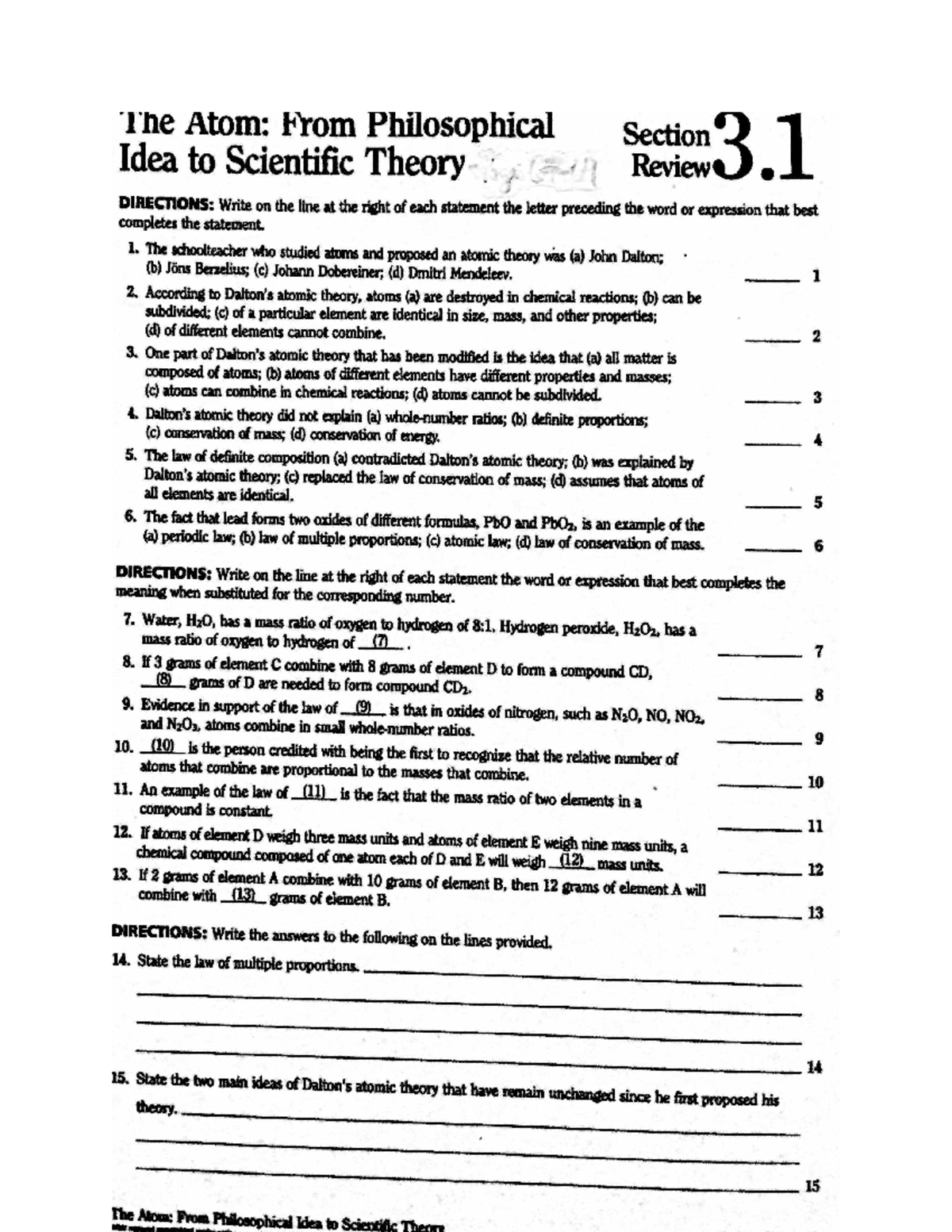 Chemistry 3.1 Review: The Atom & Atomic Theory Concepts - Studocu