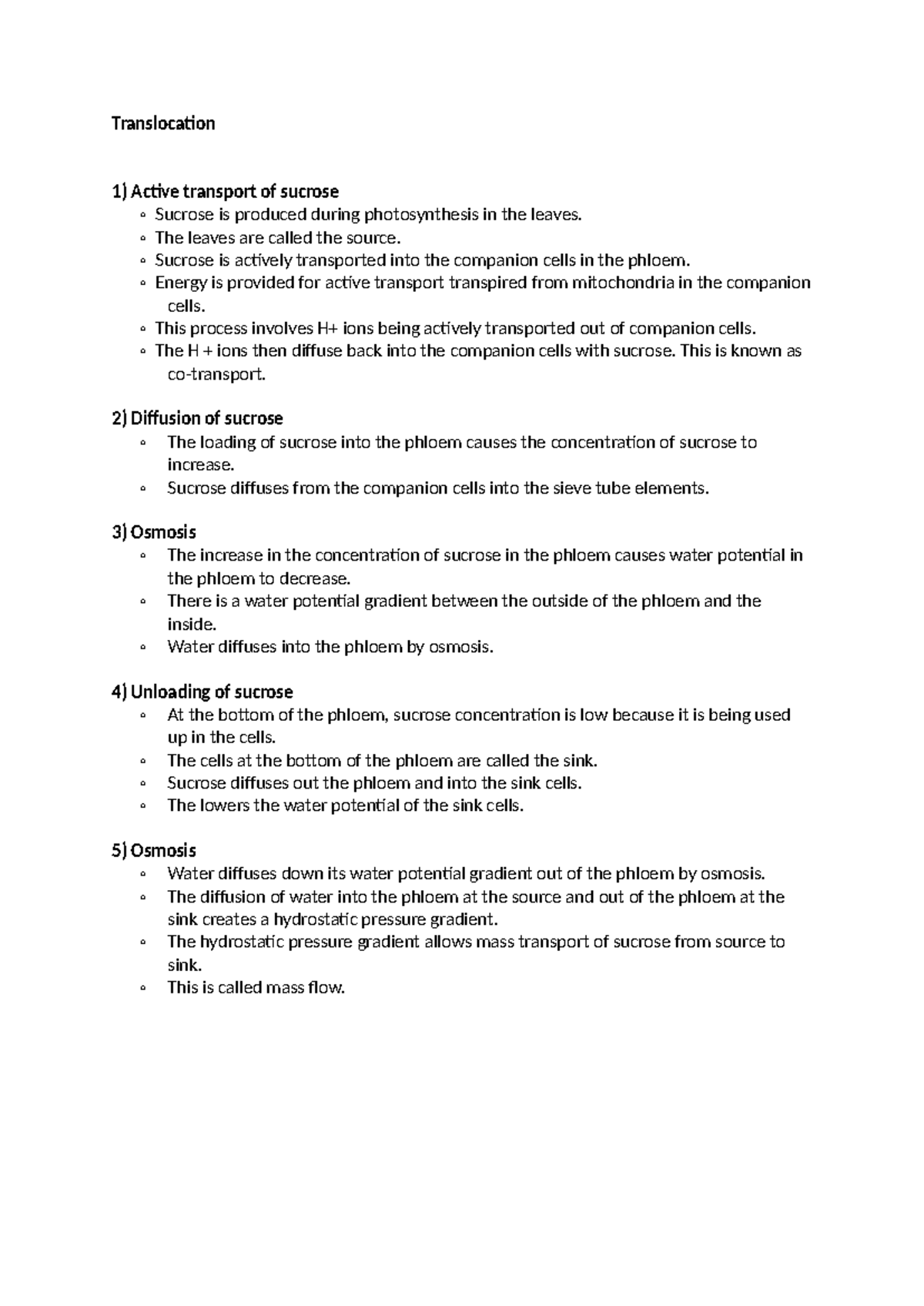 Translocation: Active Transport, Diffusion, and Osmosis Notes - Studocu