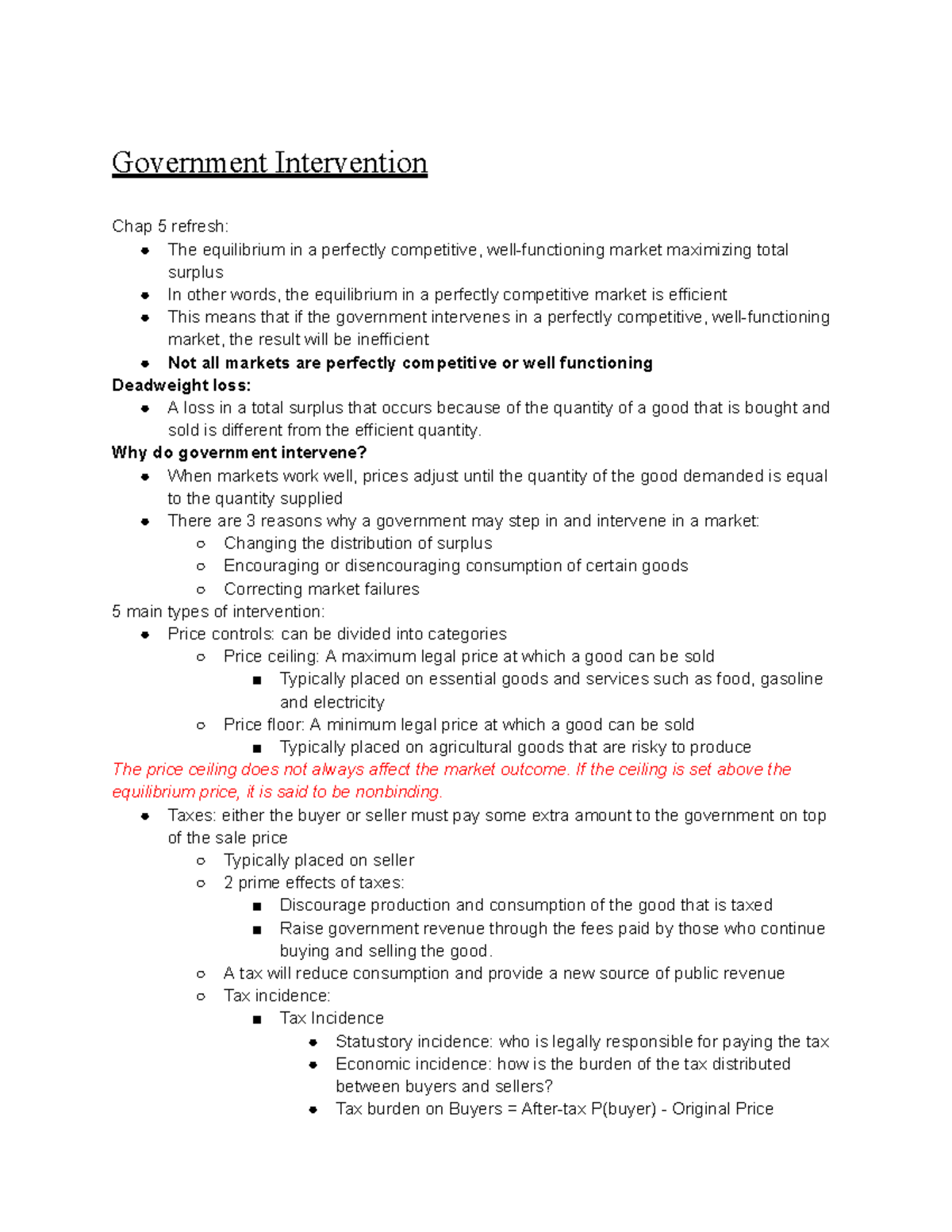 Government Intervention in Market Mechanics - Chap 5 Notes - Studocu