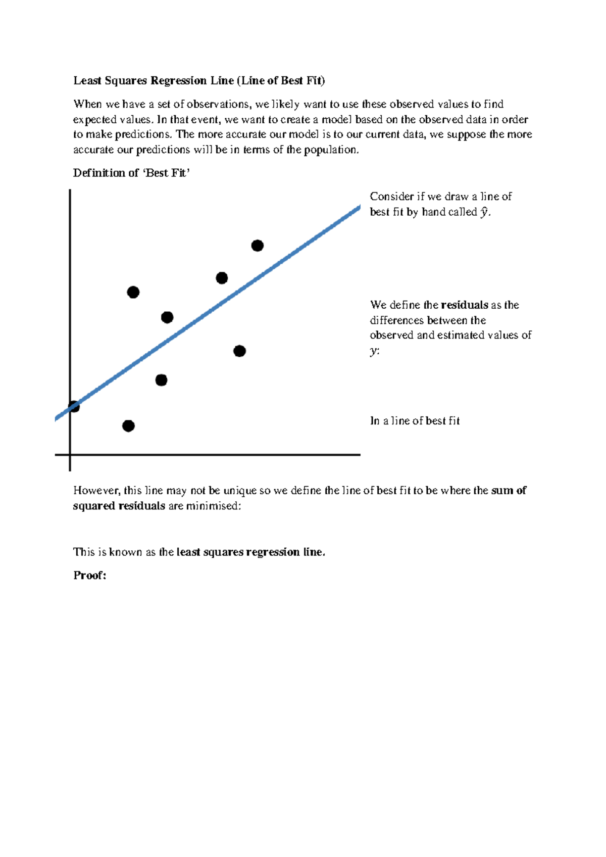 Line of Best Fit Notes - Least Squares Regression Line (Line of Best ...