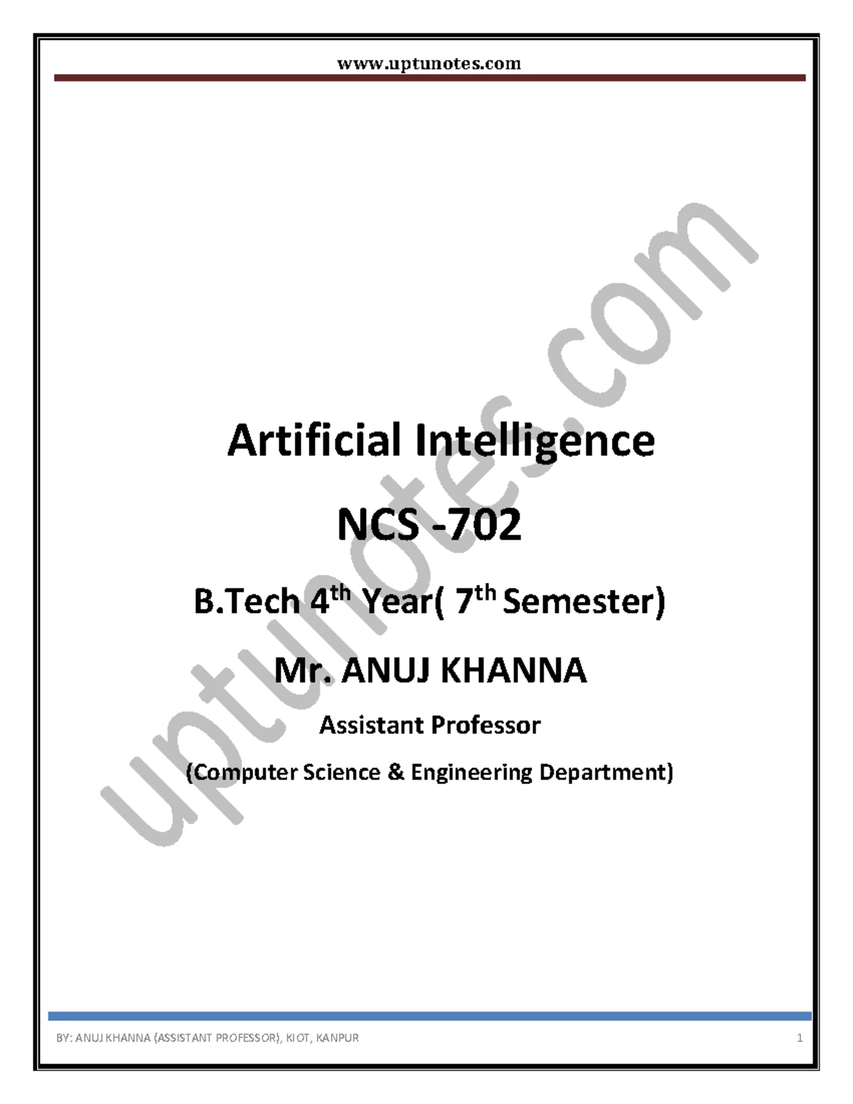 AI Important Questions for semester exams - Artificial Intelligence RCS ...