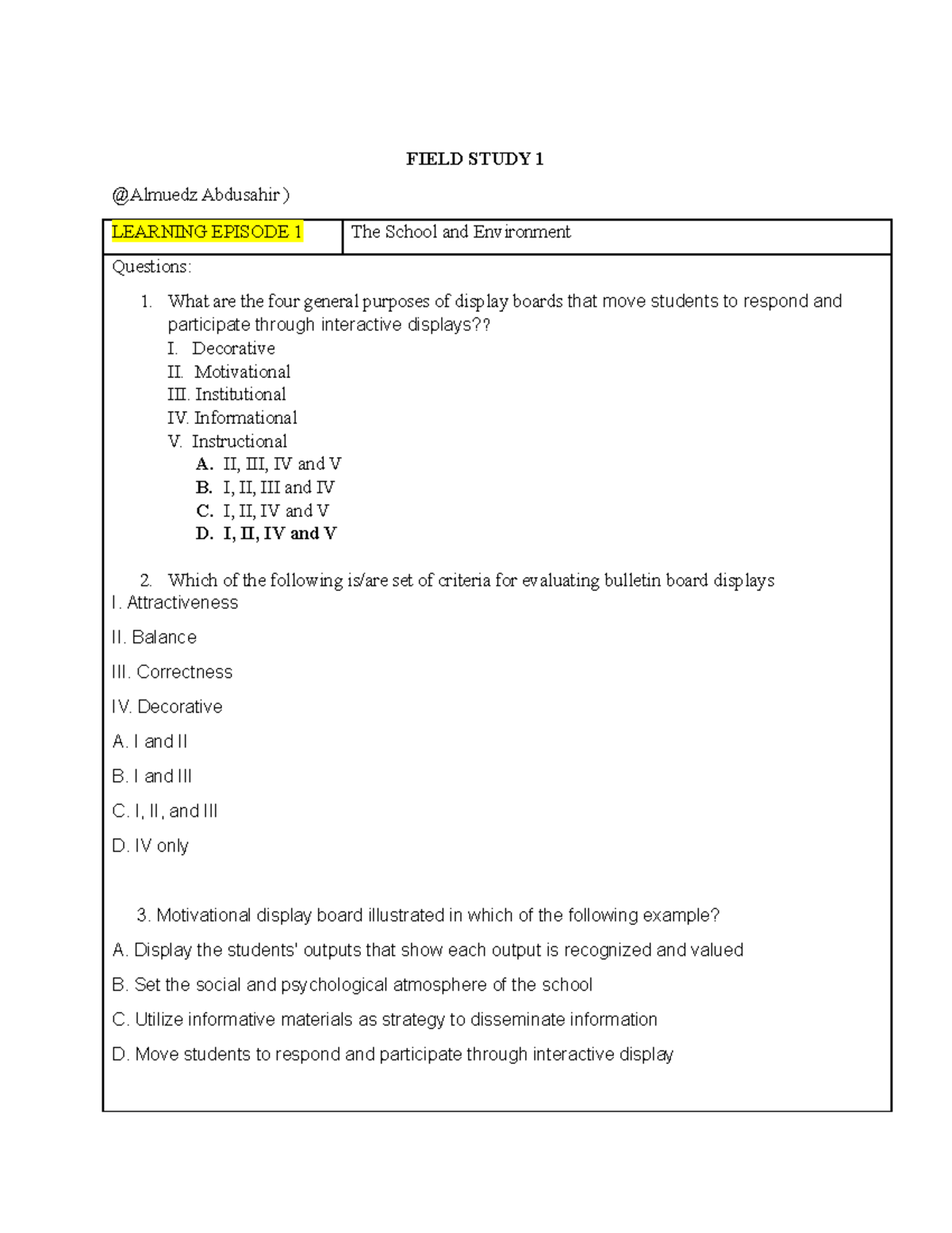I am sharing FS1 FS2 Questions with you - FIELD STUDY 1 @Almuedz ...