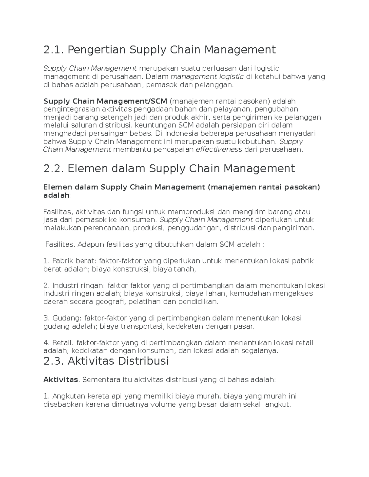2. Supply Chain Management: Konsep dan Elemen Penting dalam SCM - Studocu