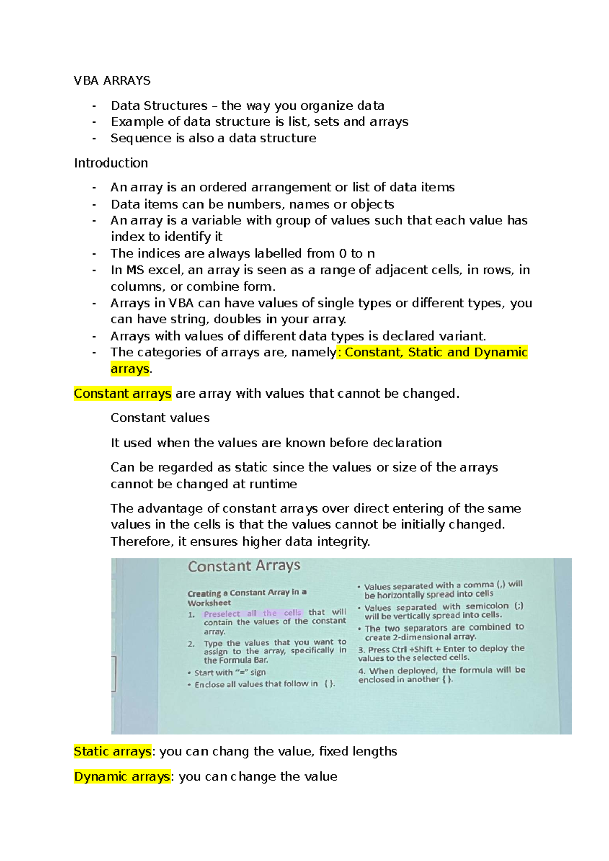 VBA Arrays: Understanding Data Structures and Their Types - Studocu