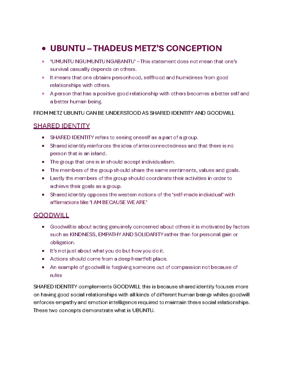 UBUNTU: Exploring Shared Identity and Goodwill in Relationships - Studocu