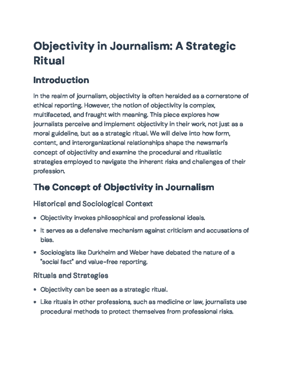 Exploring Objectivity in Journalism: Strategies and Rituals ...