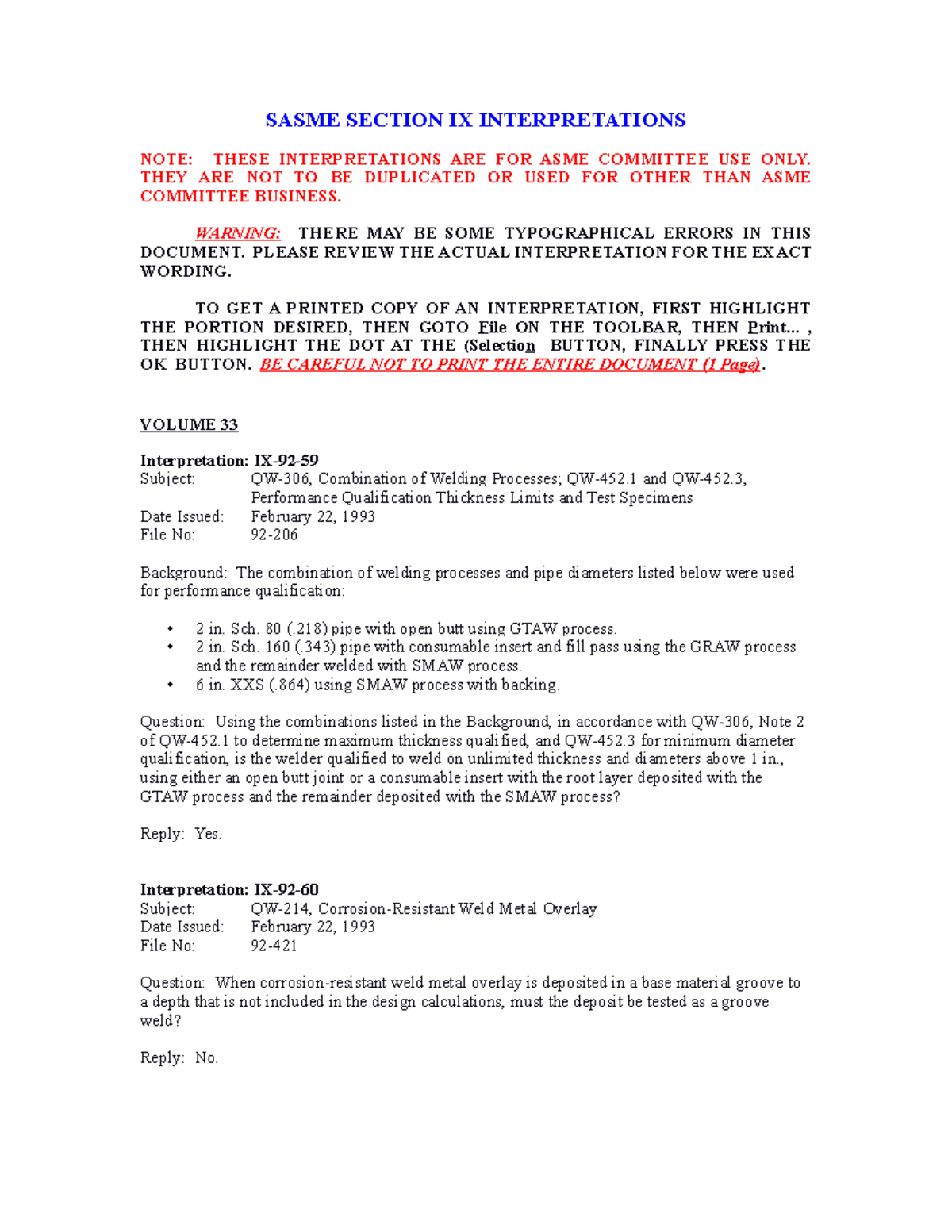 ASME Section IX Interpretations and Clarifications: 211823898 Document ...