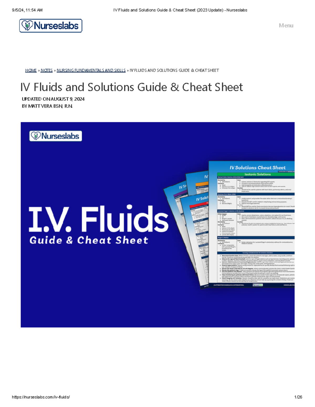 IV Fluids and Solutions Cheat Sheet - Nursing Fundamentals (2023) - Studocu