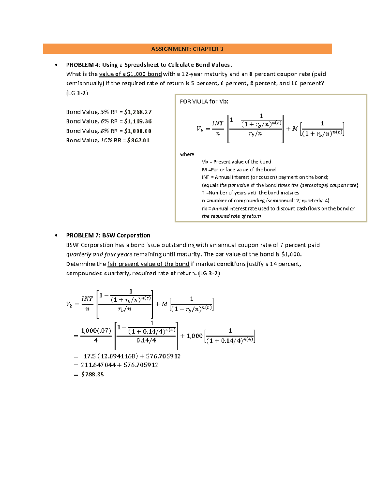 Finmarket Assignment on Ch3 - ASSIGNMENT: CHAPTER 3 PROBLEM 4: Using a ...