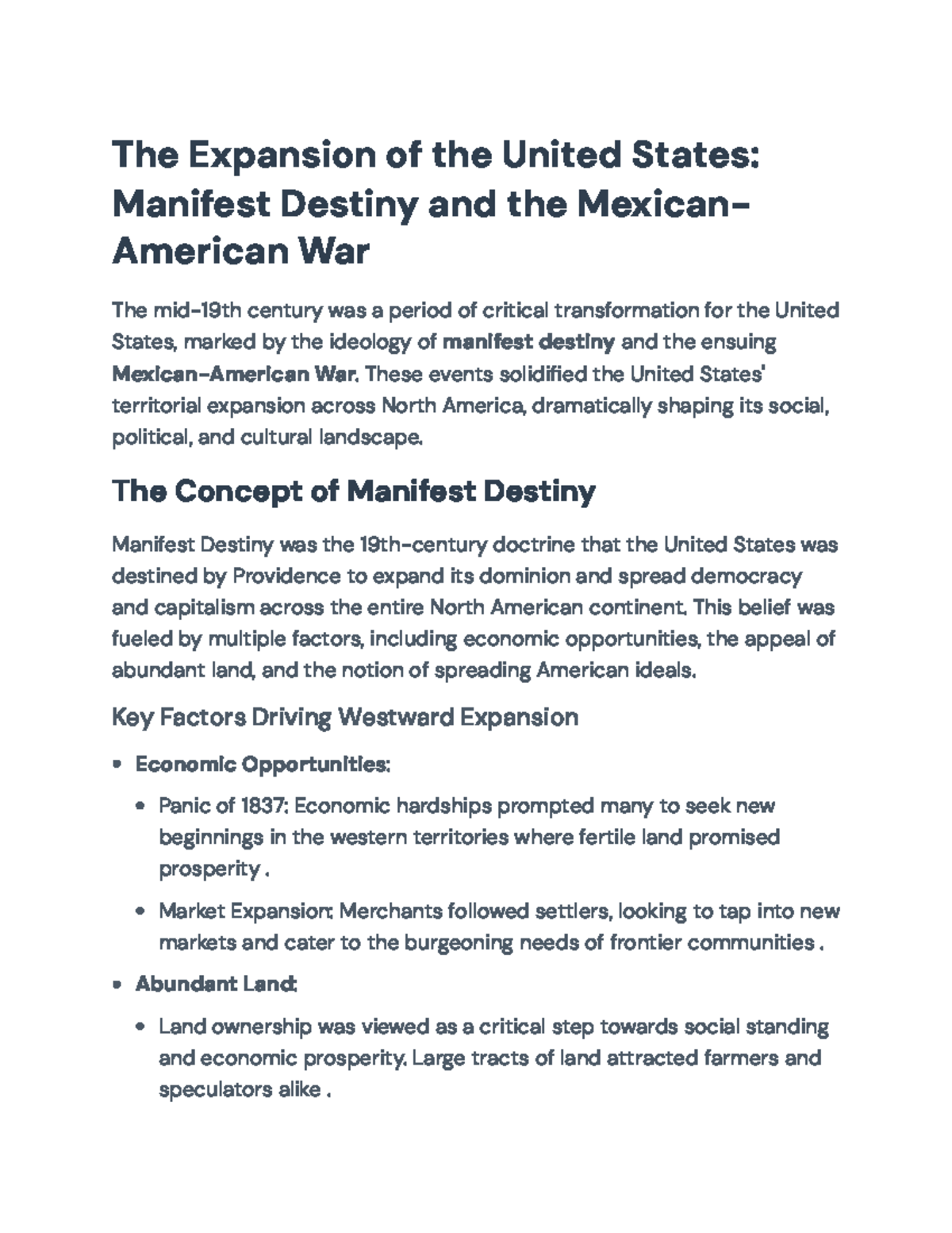 Manifest Destiny and the Mexican-American War: Expansion and Impact ...