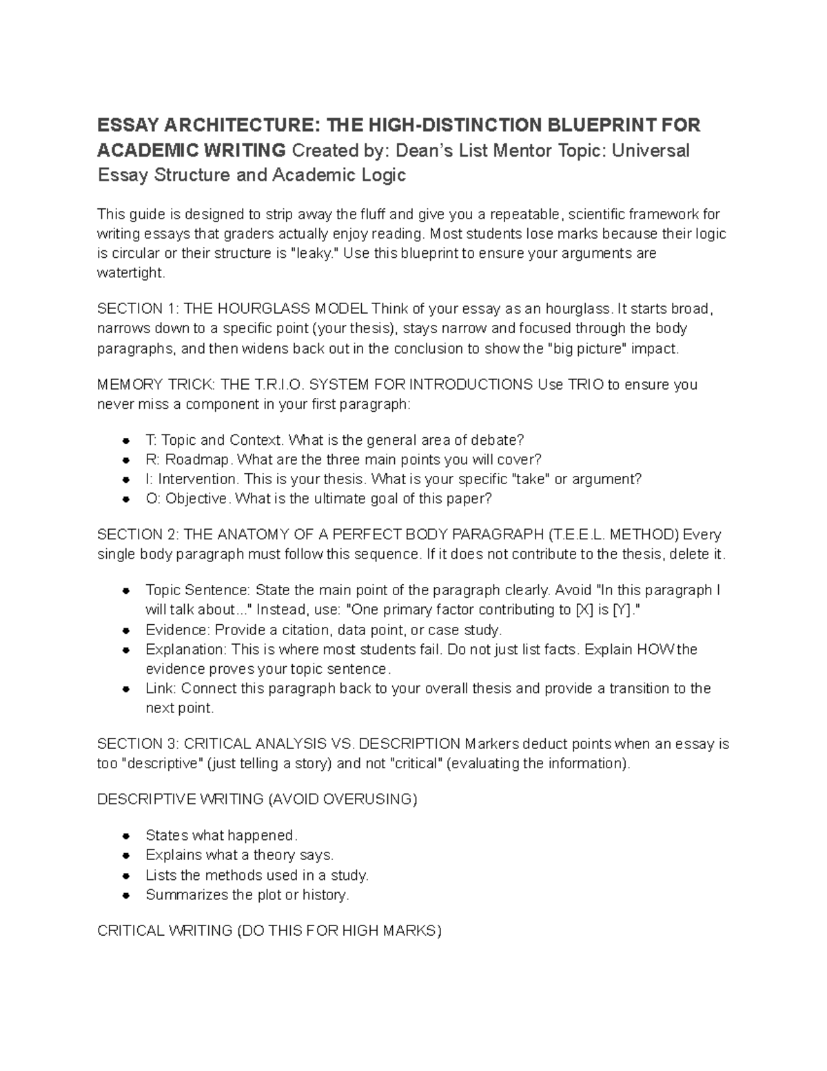 ESSAY 101: THE BLUEPRINT FOR ACADEMIC WRITING - Studocu